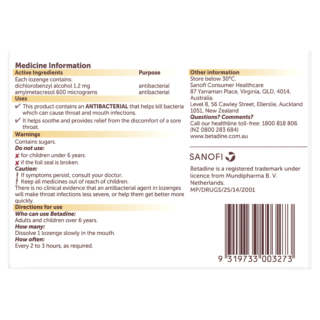 Betadine Sore Throat Lozenges | Honey & Lemon Flavour